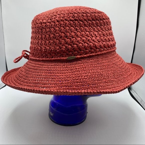 Scala | Accessories | Scala Collezione Red Woven Straw Sun Hat With Bow ...